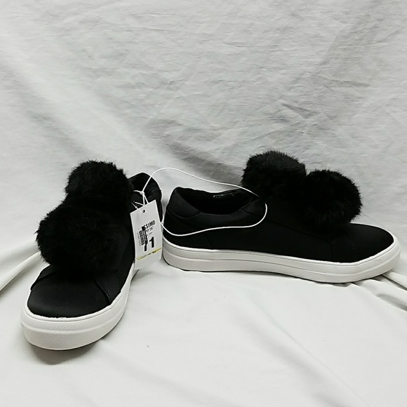 Mossimo Supply Co. | Shoes | Abbie Black Bonded Leather Fluffy Pom Poms ...